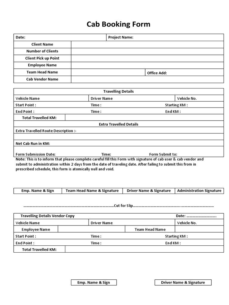 Cab Booking Form | PDF
