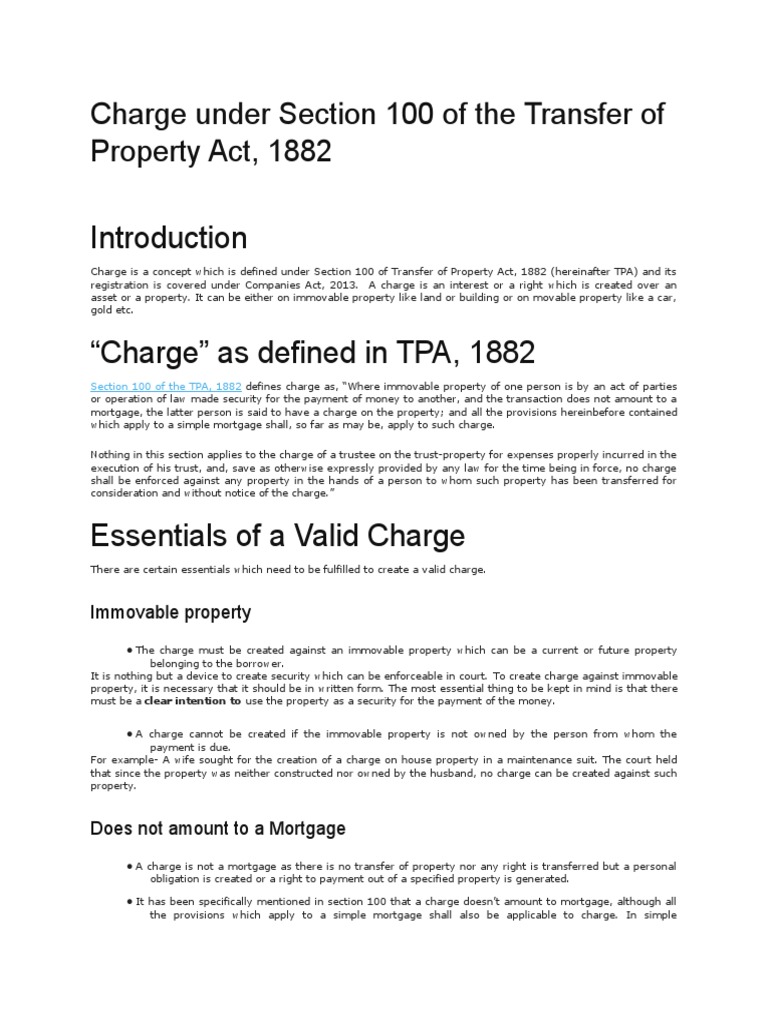 Charge Under Section 100 TPA Explained | PDF | Mortgage Law | Property