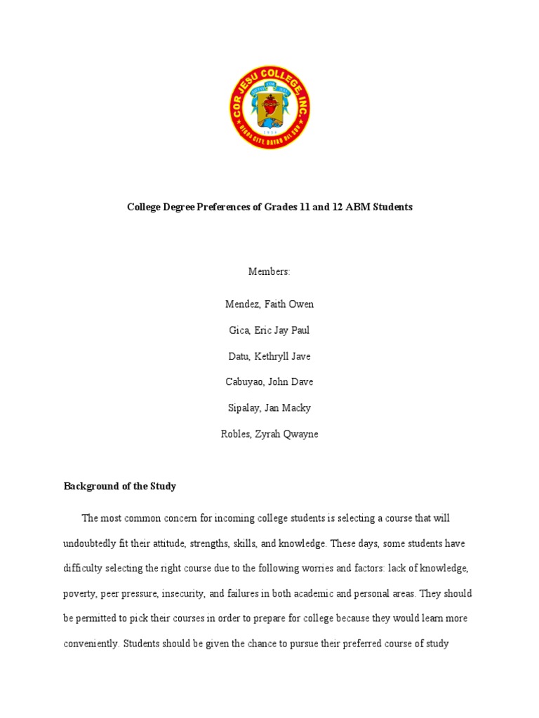 College Degree Preferences of Grades 11 and 12 ABM Students | PDF ...