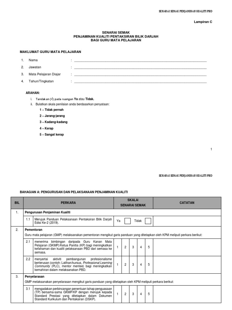 V2GMP Senarai Semak Penjaminan Kualiti PBD Lampiran C | PDF
