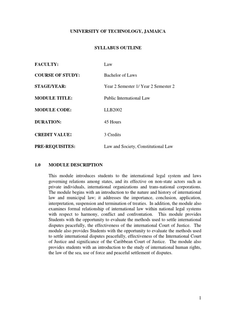 UTech Jamaica Public International Law Syllabus | PDF | International ...