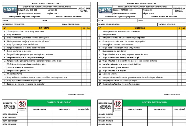 F-ASM-SSO-102 Check List Autoevaluacion | PDF | Medicina CLINICA