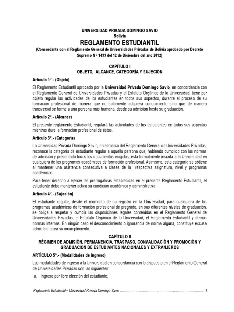 Reglamento Estudiantil | PDF | Evaluación | Plan de estudios