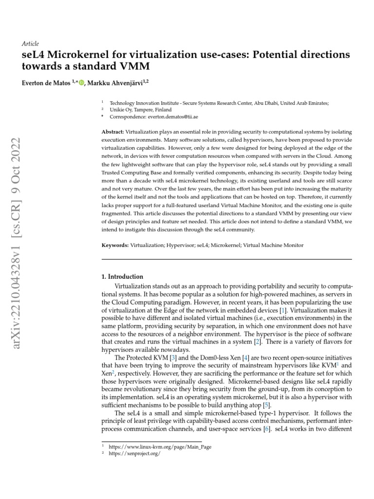 Sel4 Microkernel For Virtualization Use-Cases: Potential Directions ...