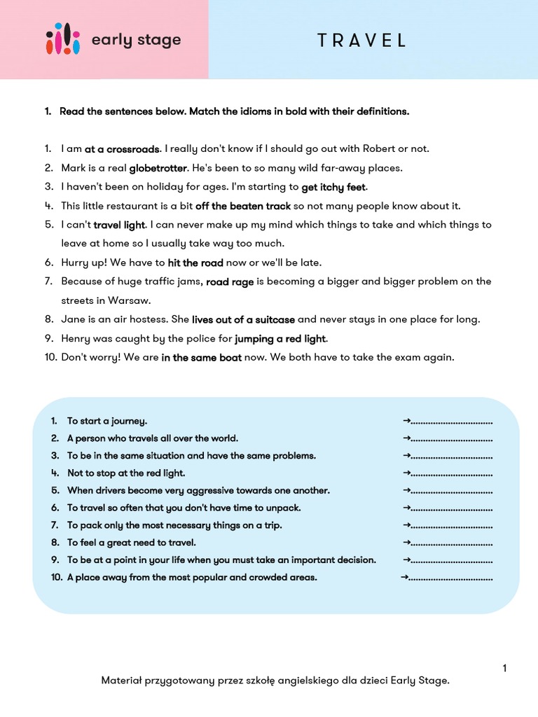 Travel Idioms Freebies Handout | PDF | Language Arts & Discipline ...