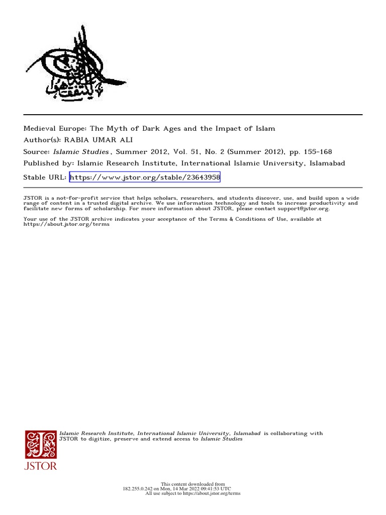 5.a Rabia Umar Ali - The Myth of Dark Ages and The Impact of Islam | PDF | Science | Middle Ages