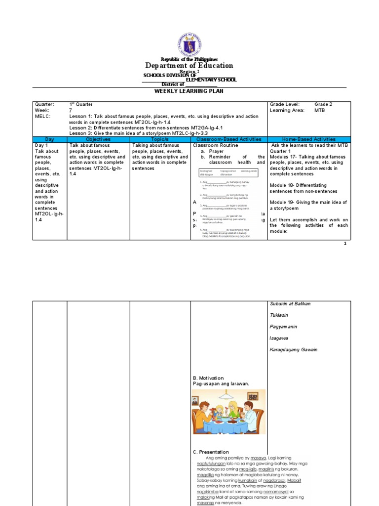 WLP Week7 Q1 Grade2 | PDF | Learning | Cognition
