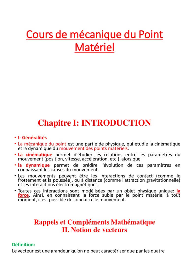 'Cours de Mécanique Du Point Matériel Partie 2' With You | PDF | Coordonnées cartésiennes ...