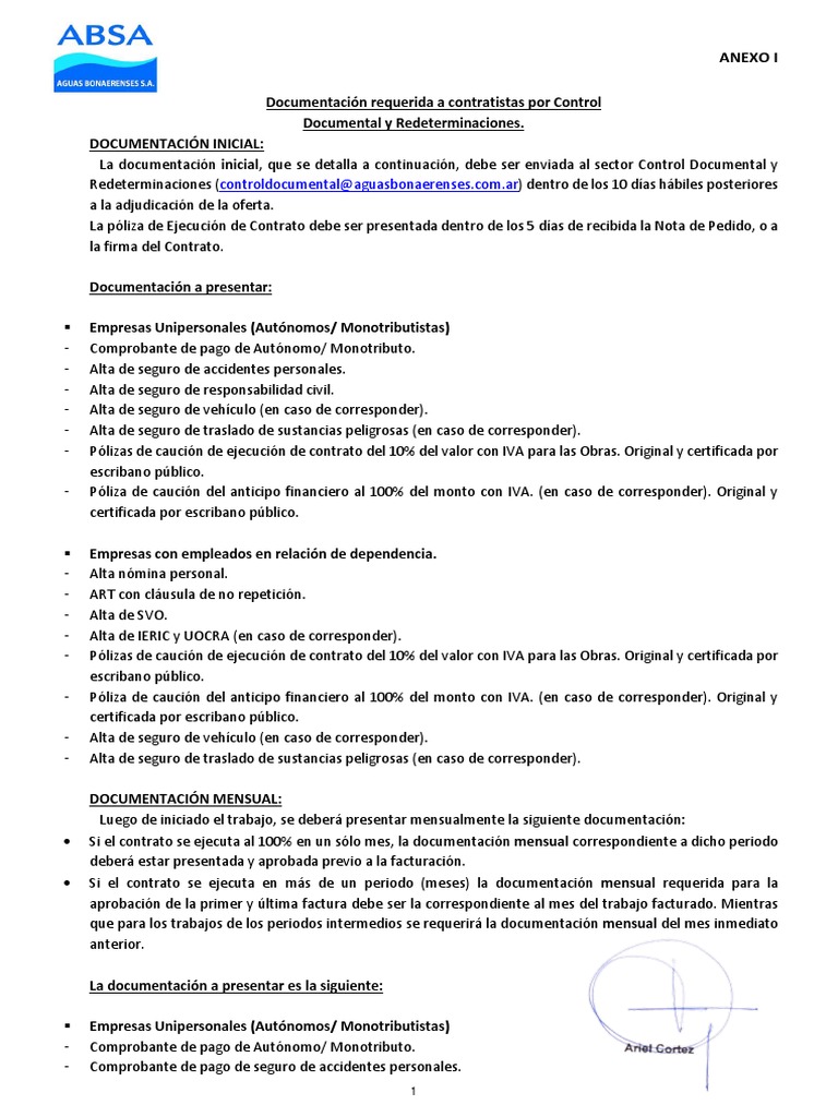 Anexo I - Documentación Requerida Por Control Documental | PDF | Póliza de seguros | Seguro