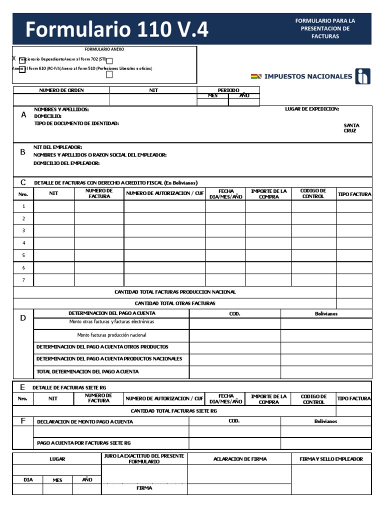 Formulario 110 V.4: Formulario para La Presentacion de Facturas | PDF