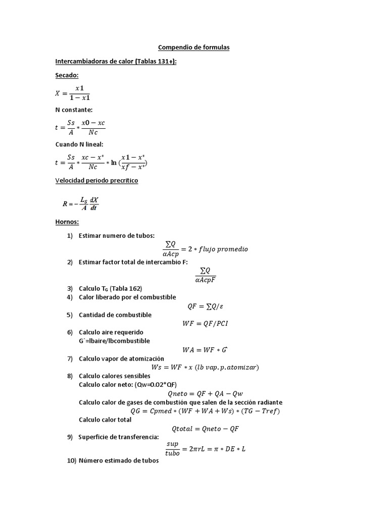 Compendio de Formulas 1er Parcial 2022-1 | PDF | Calor | Transferencia de calor