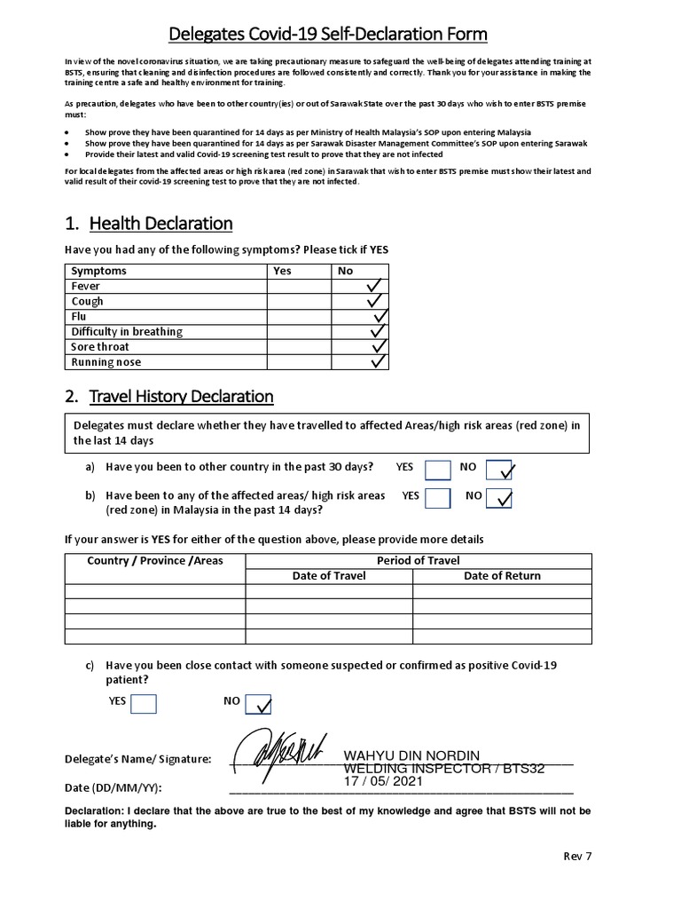 Health Declaration Form (BI) | PDF | Quarantine | Pandemic