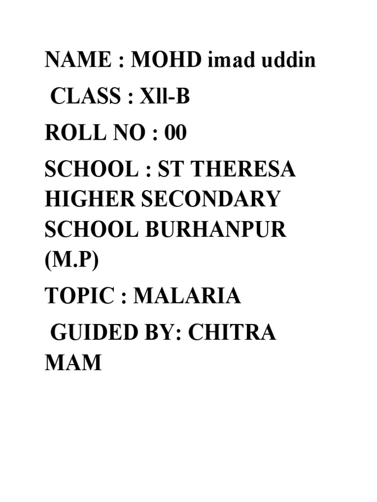 Malaria Project | PDF | Malaria | Plasmodium Falciparum