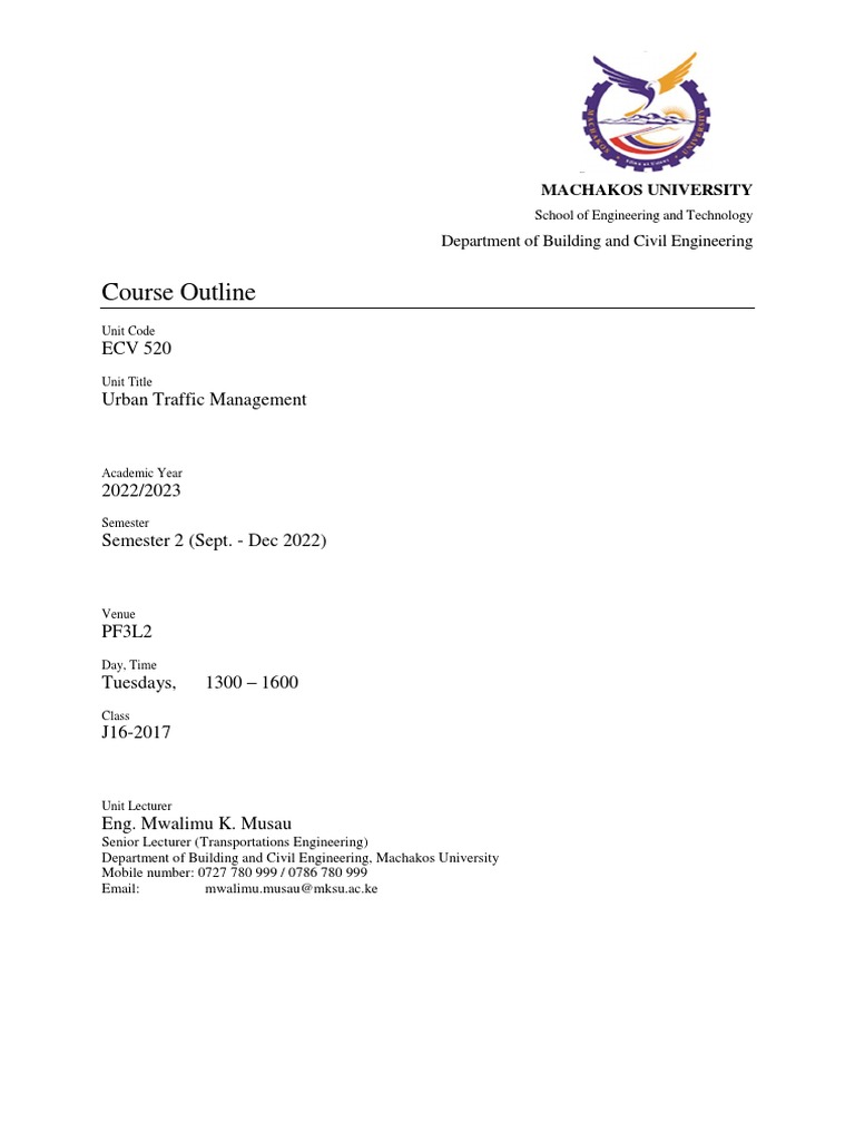 Ecv 520 Course Outline - Sept. - Deac 2022 | PDF | Traffic | Parking