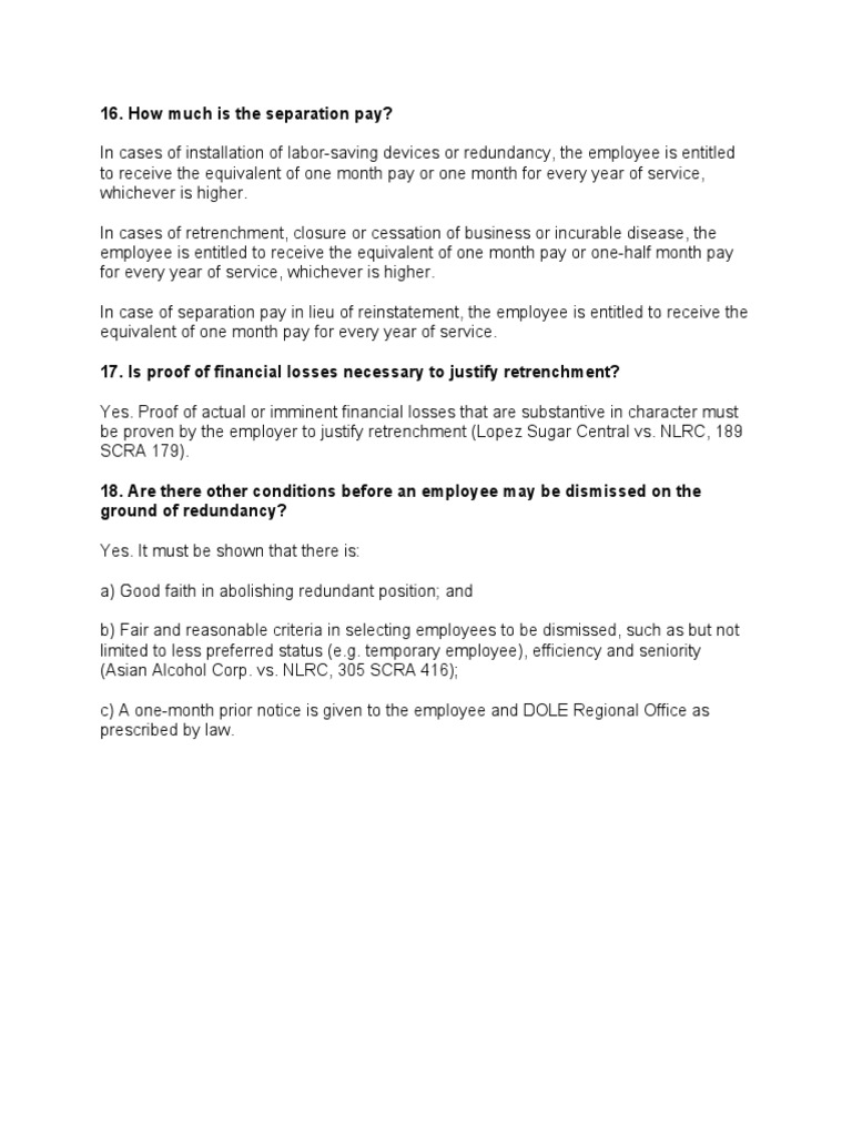 Separation Pay, Proof of Financial Losses, Other Conditions | PDF ...
