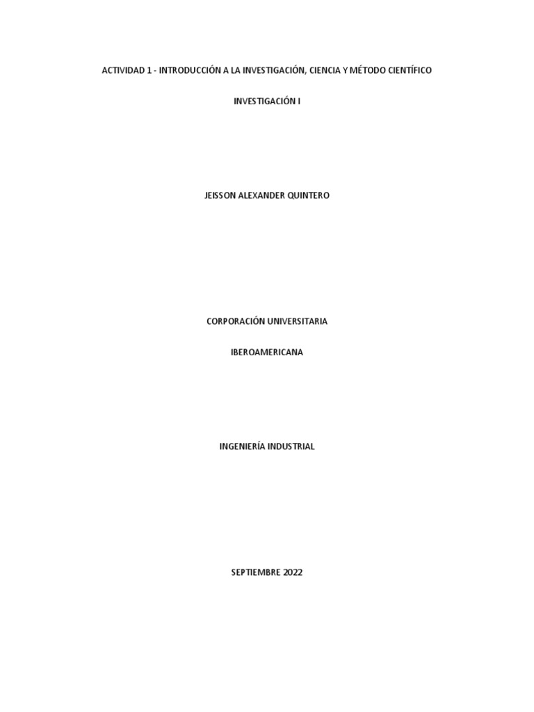 Actividad 1 - Introducción A La Investigación, Ciencia y Método ...