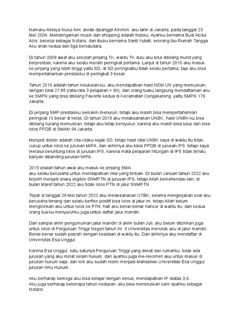 Biografi (Alissya Nurul Aini) | PDF