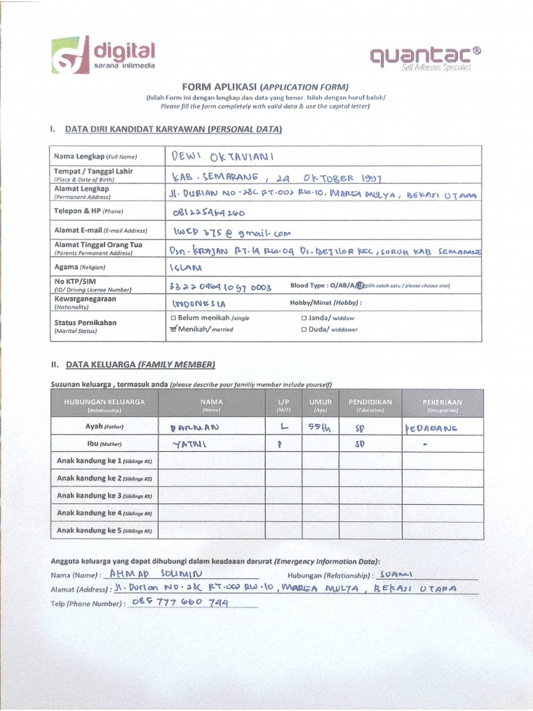 Form Aplikasi DSI | PDF