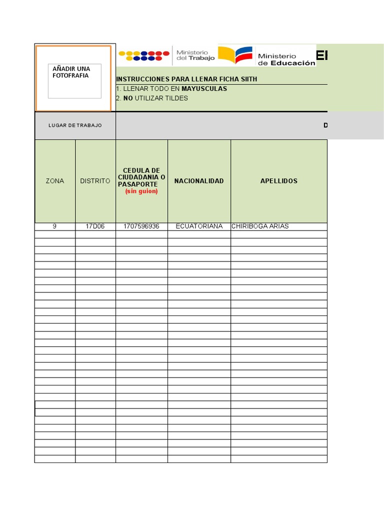 Instrucciones Ficha SIITH Ministerio Trabajo | PDF
