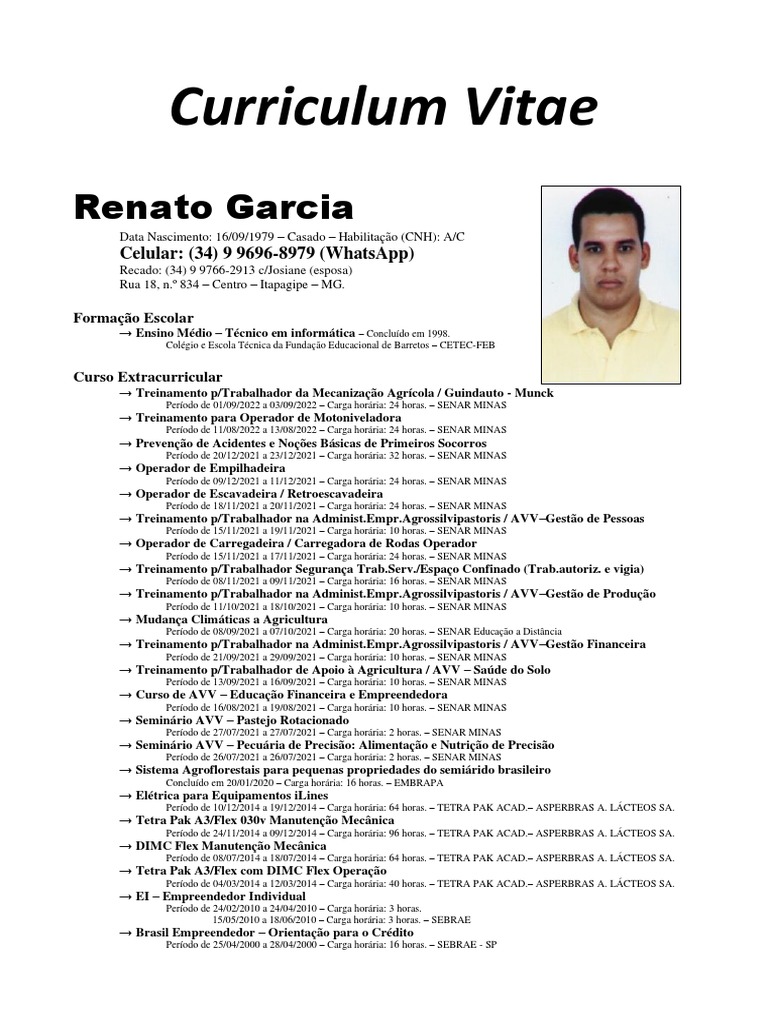 Curriculum Vitae RE1 | PDF | Setor terciário da economia