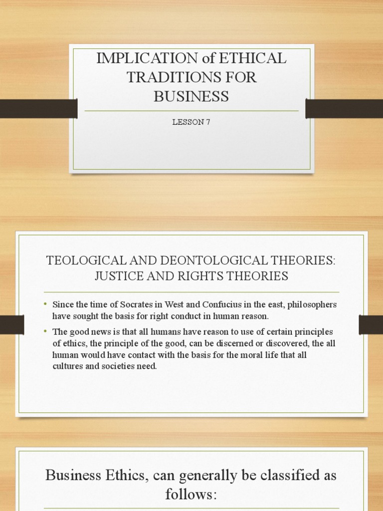 Implication of Ethical Traditions For Business For Tommorow | PDF ...