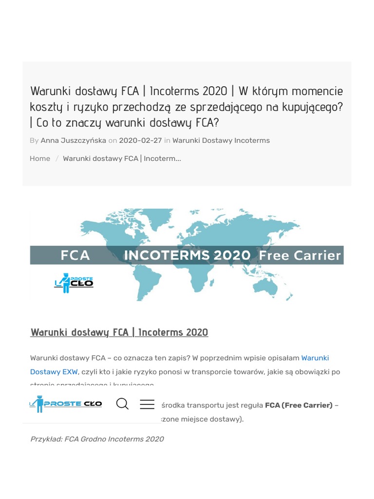 Warunki Dostawy FCA - Incoterms 2020 - Transport Towarów | PDF