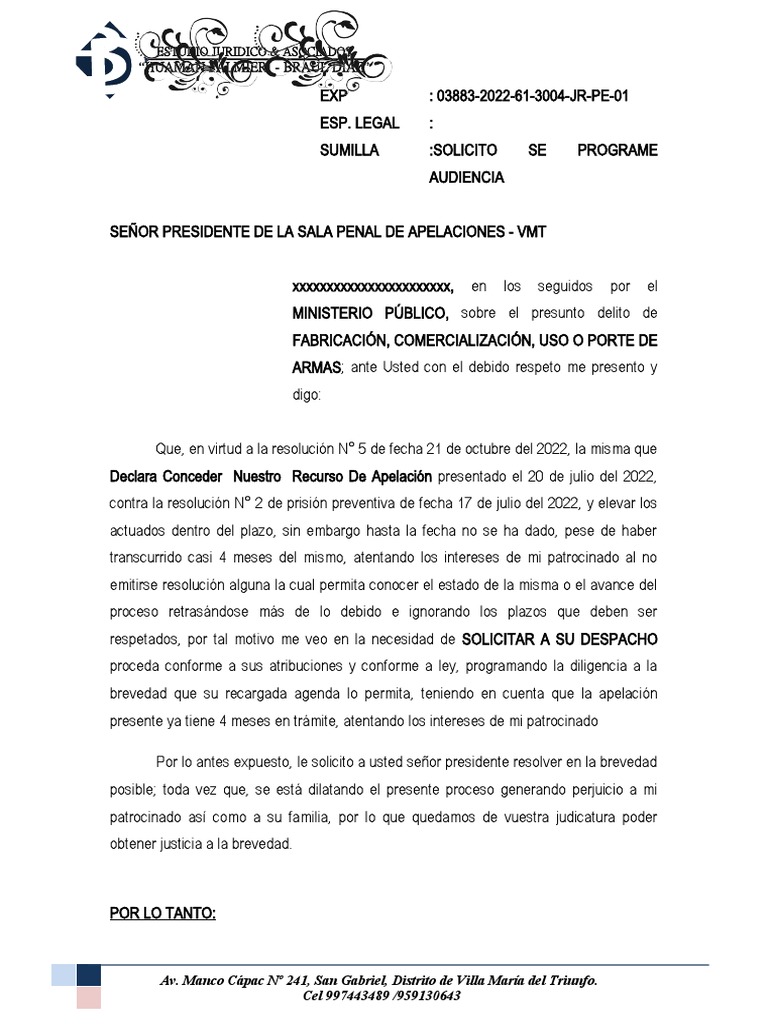 Solicitud de programación de audiencia para revisar resolución que declara conceder recurso de ...