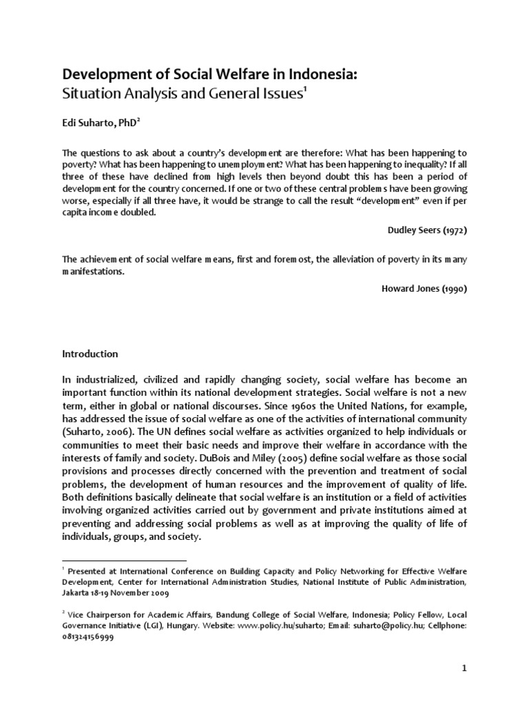 Development of Social Welfare in Indonesia | PDF | Quality Of Life ...