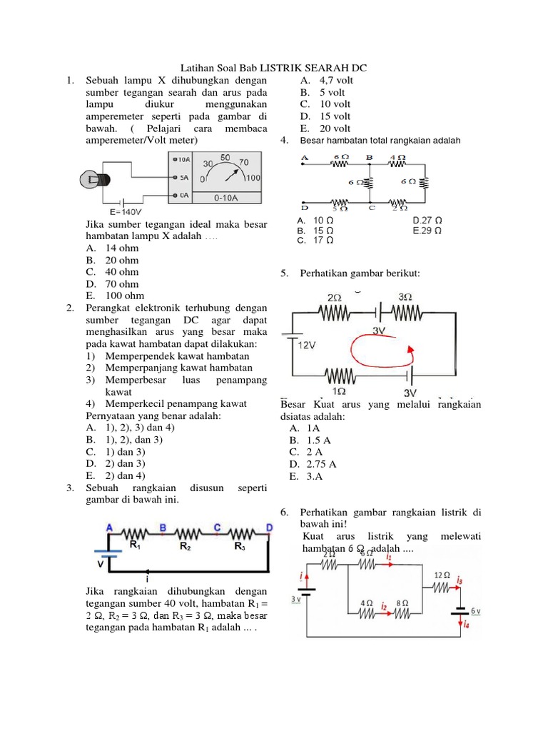 Latihan Soal Bab LISTRIK SEARAH DC | PDF | Griya & Taman | Sains & Matematika