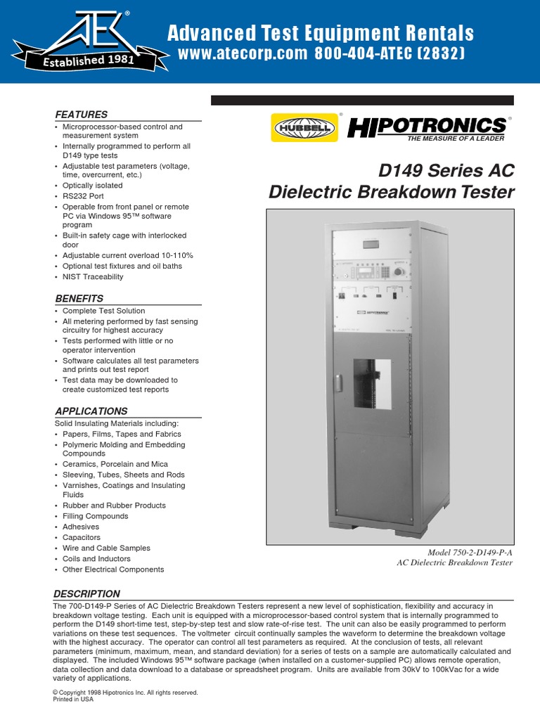 Hipotronics 750 2 d149 - Datasheet | Download Free PDF | Mains Electricity | Electrical Breakdown