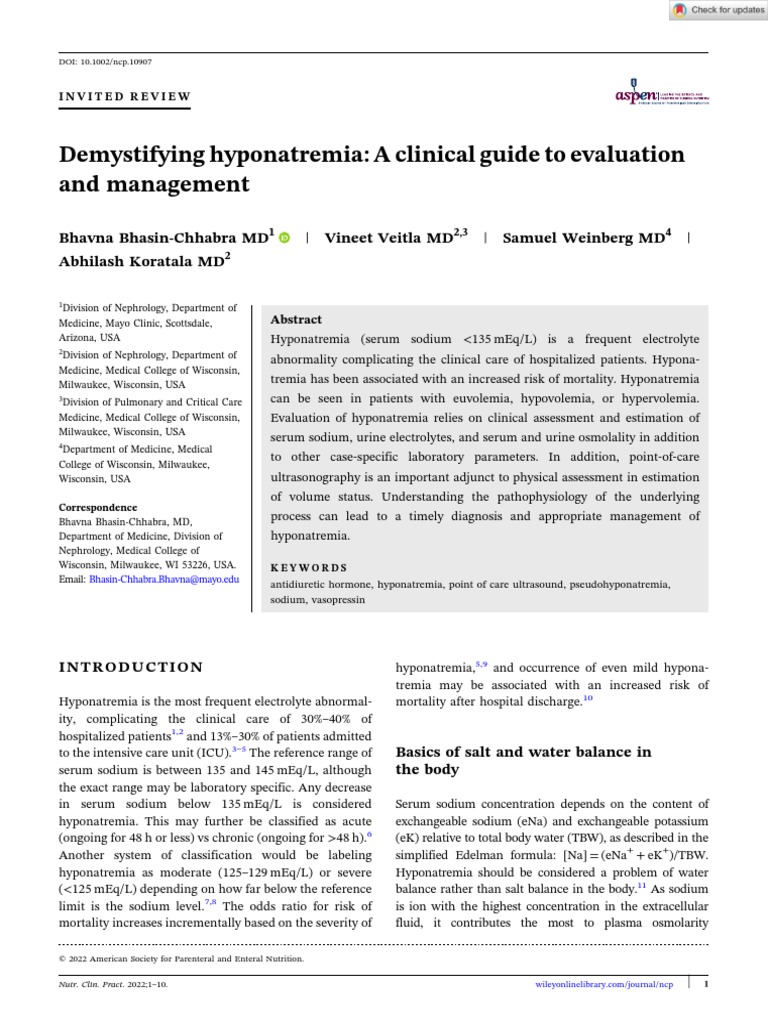 Demystifying Hyponatremia | PDF | Diseases And Disorders | Clinical ...