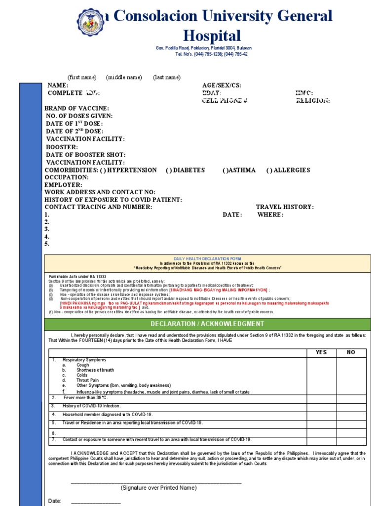 Declaration Form | PDF | Common Cold | Diseases And Disorders