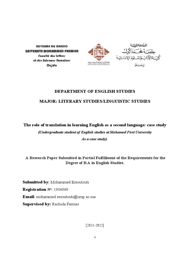 Department of English Studies Major: Literary Studies/Linguistic ...