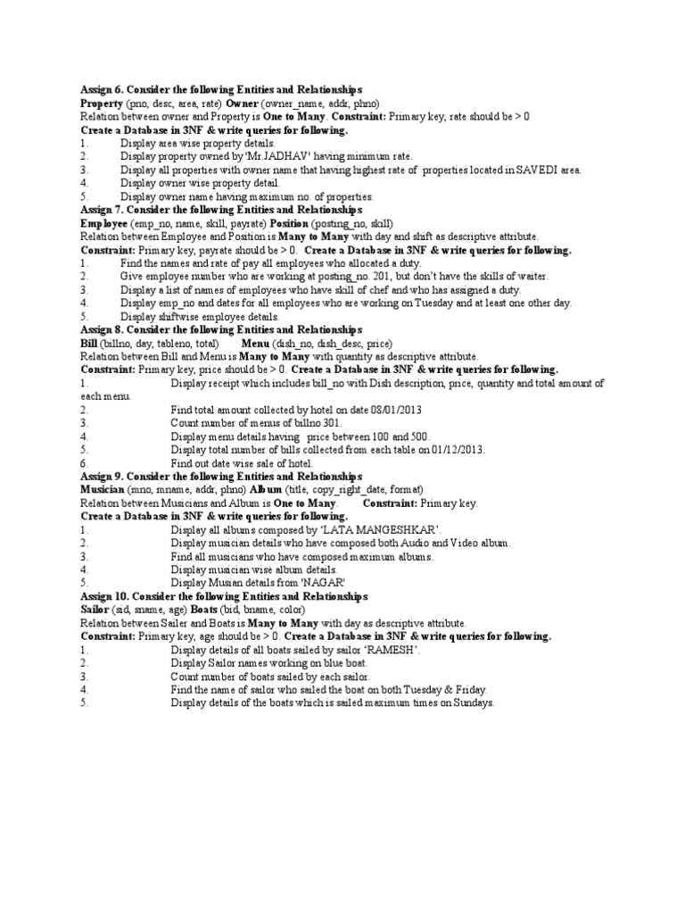 Database Design and Query Assignments | PDF | Databases | Menu