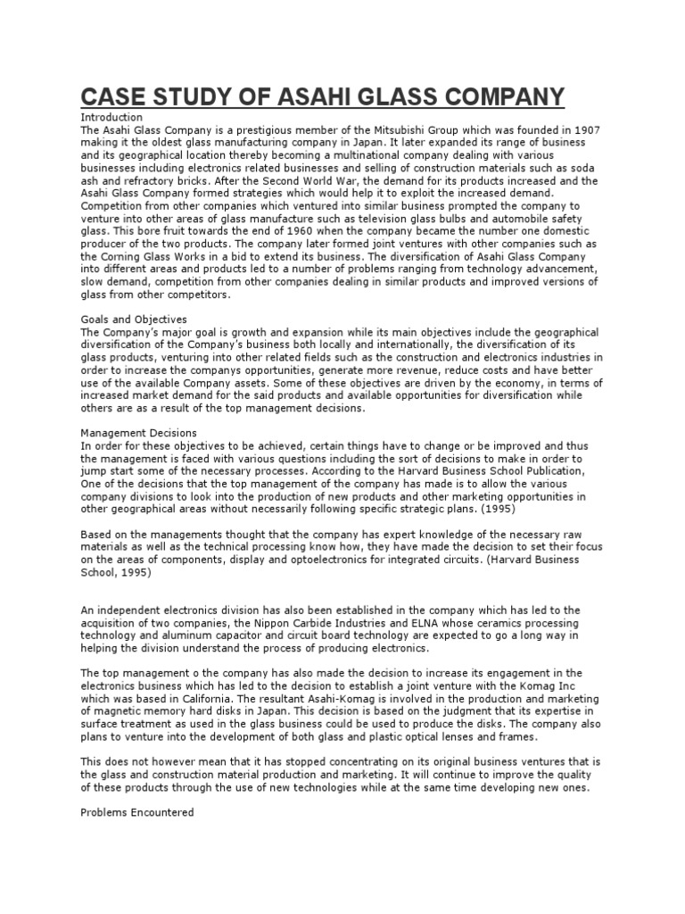 Case Study of Asahi Glass Company | PDF | Strategic Management | Marketing