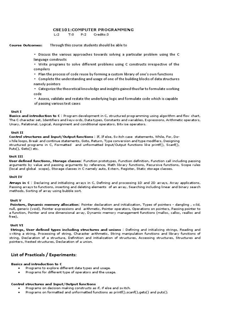 Cse101 Syl 2 Pdf Pointer Computer Programming Subroutine 0095