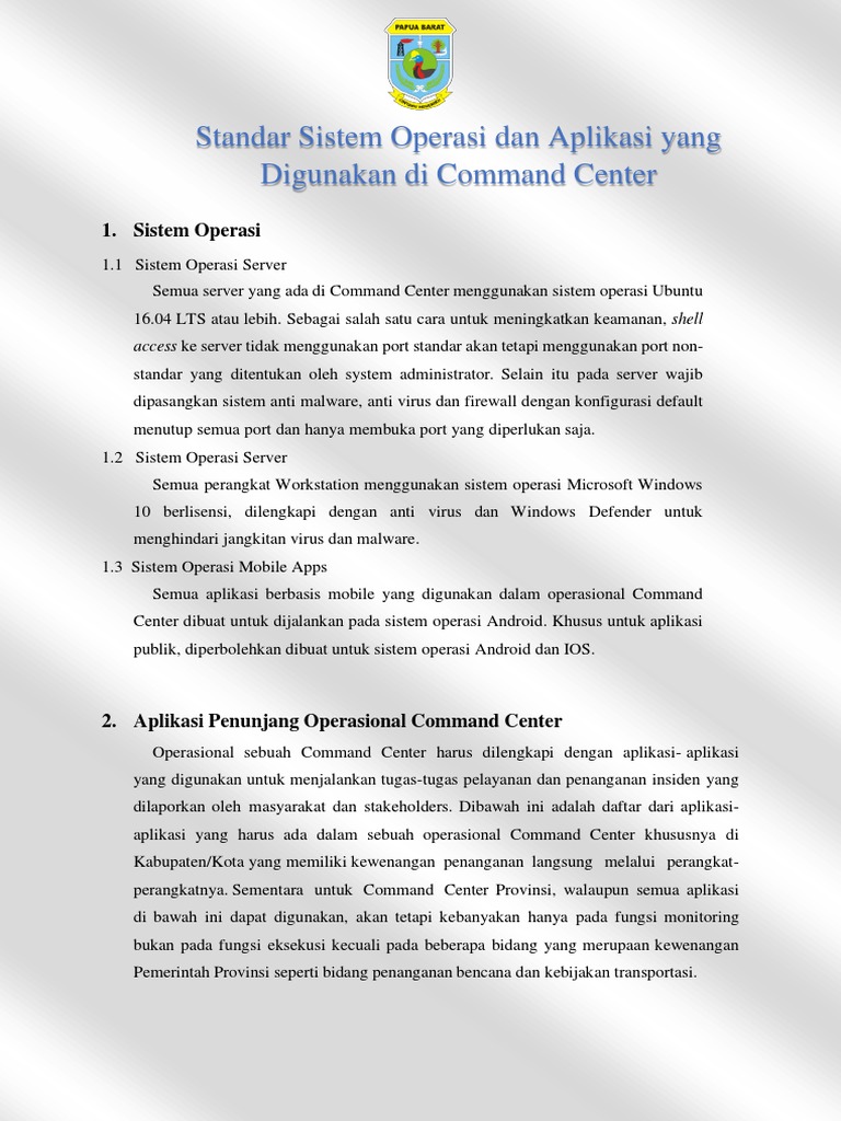 Standar Sistem Operasi Dan Aplikasi Yang Digunakan Di Command Center | PDF