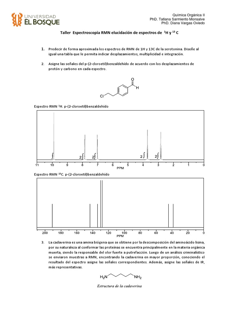 Taller Espectroscopia RMN Elucidación de Espectros de 1H y 13 C | PDF ...