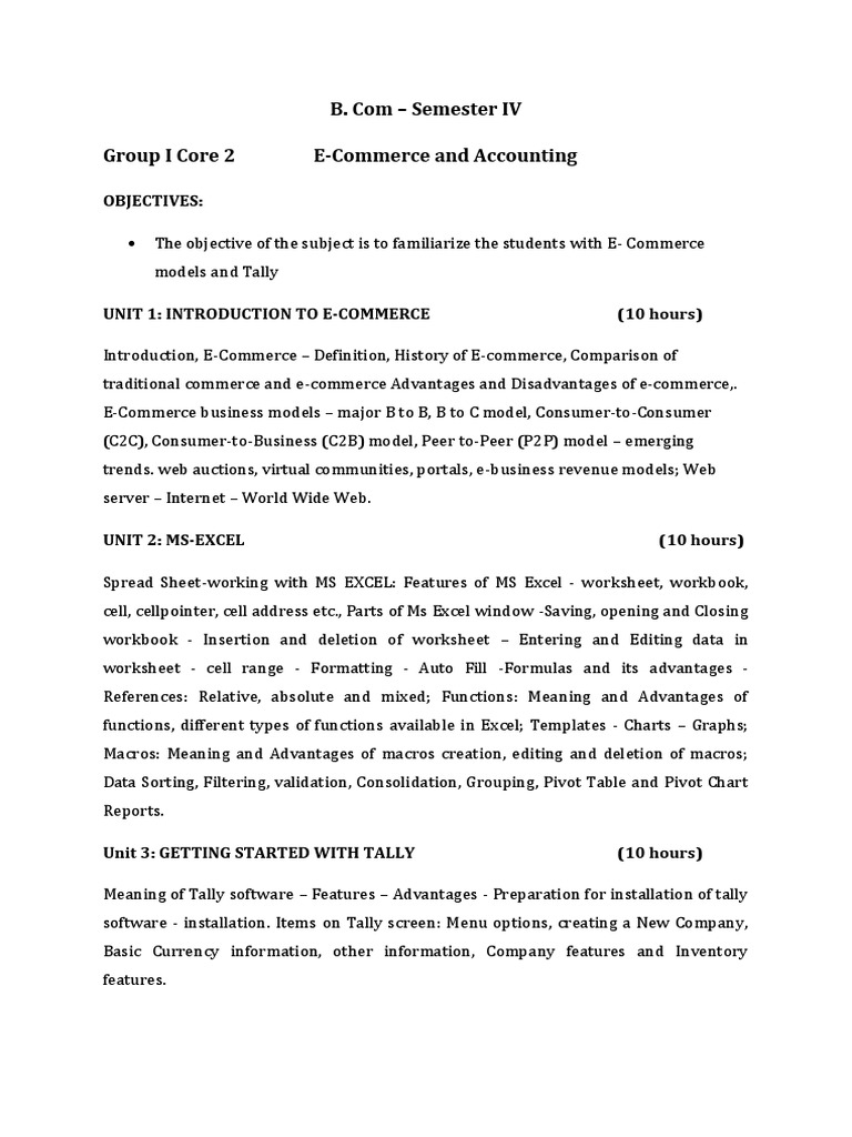 E-Commerce & Tally Course Guide | PDF | Microsoft Excel | E Commerce