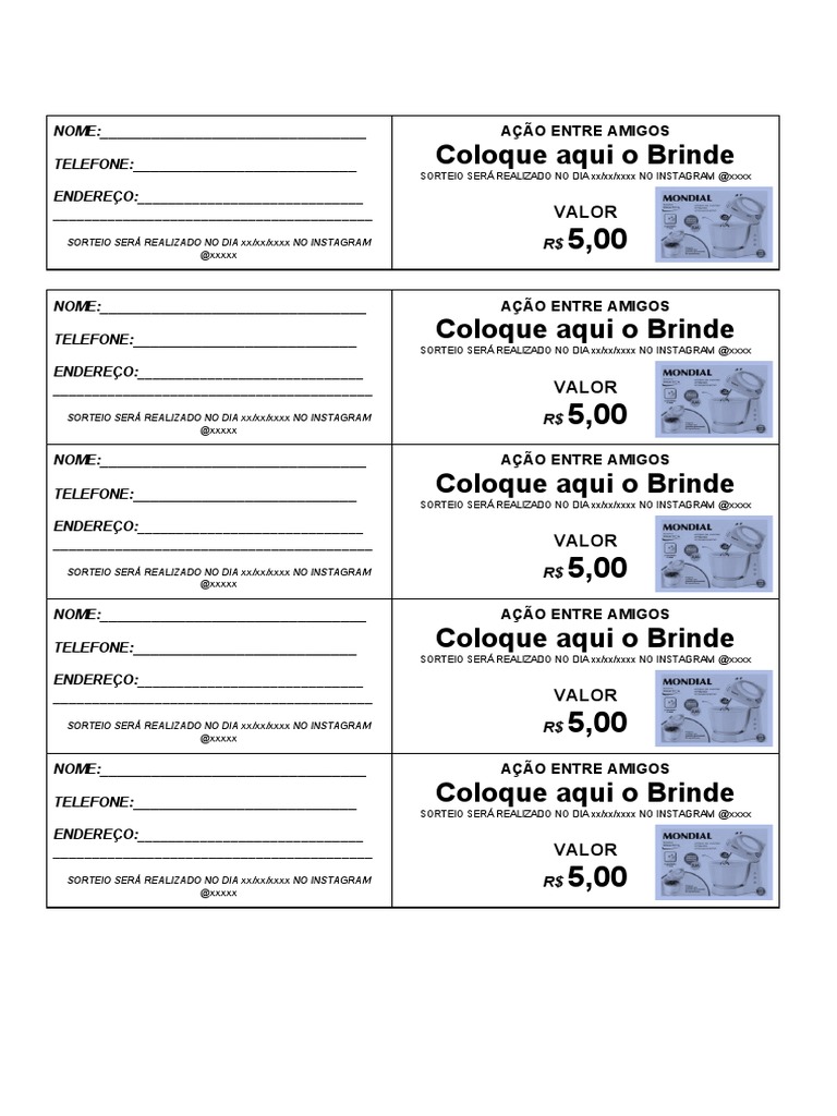 Formulário de participação de sorteio beneficente entre amigos | PDF ...