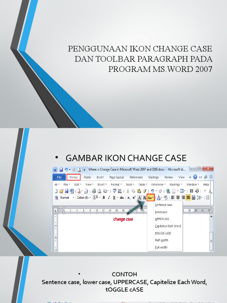 Penggunaan Ikon Change Case Dan Toolbar Paragraph Pada | PDF