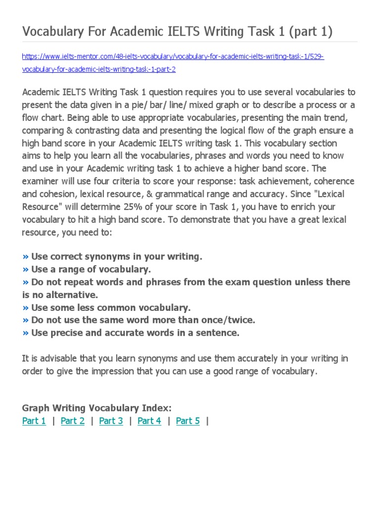 Vocabulary For Academic IELTS Writing Task 1 | PDF | Chart | Pie Chart