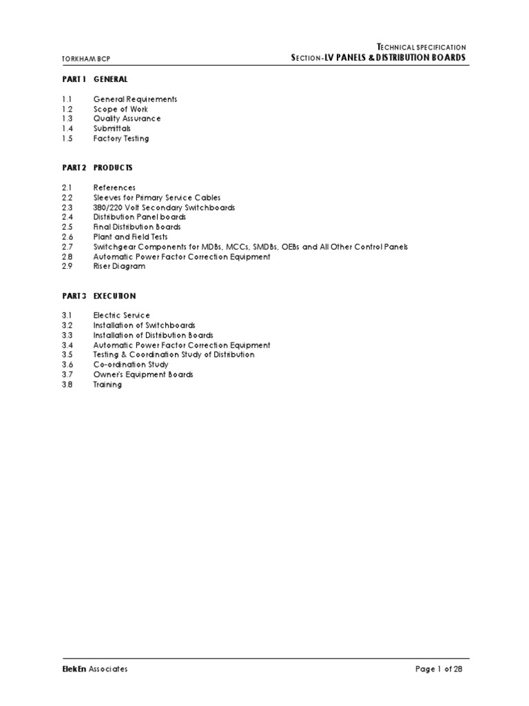 4-Technical Specs - LV | PDF | Electrical Wiring | Relay