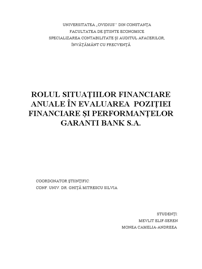 Proiect Contabilitate Bancara Aprofundata | PDF