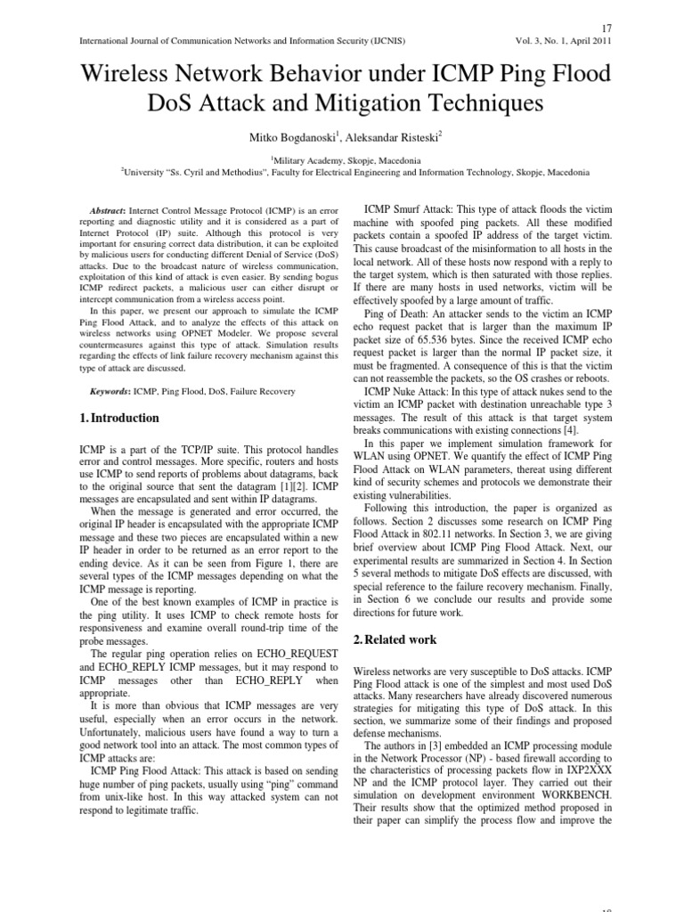 Wireless Network Behavior Under ICMP Ping Flood DoS Attack and Mitigation Techniques | PDF ...