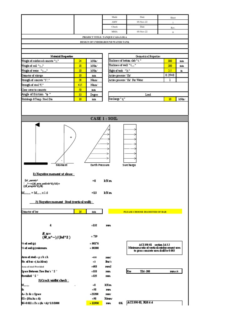 Water Tank Design (Aci 318-05) | PDF | Materials | Building