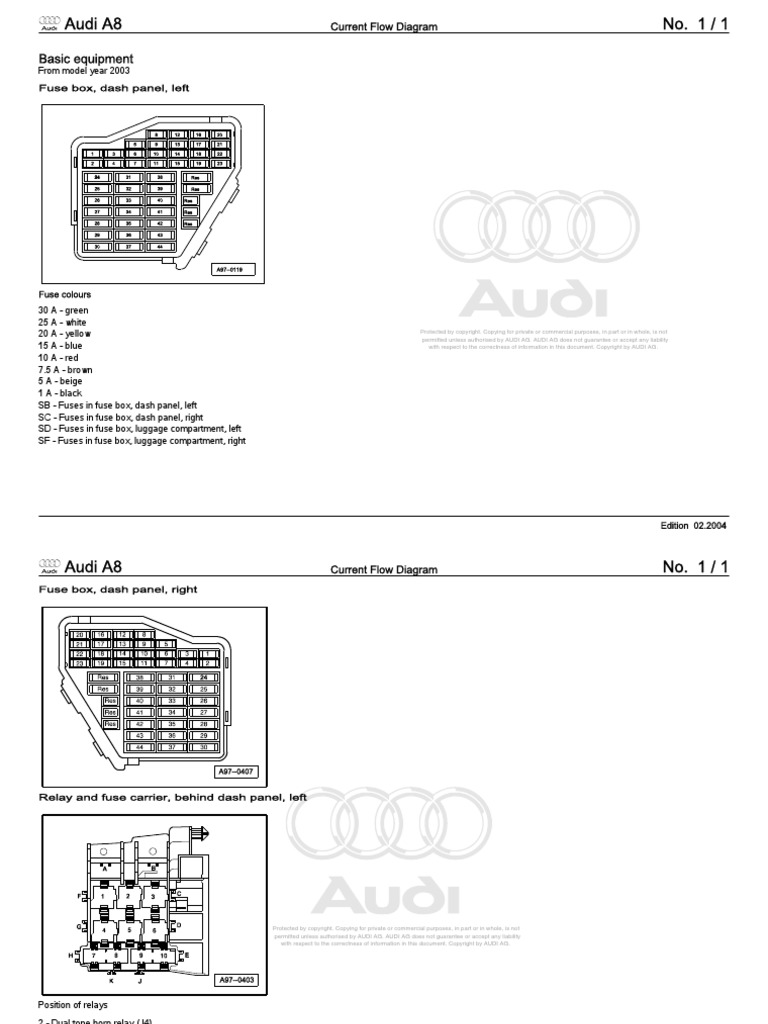 2-Current Flow Basic Equipment From Model Year 2003 | PDF | Relay | Audi