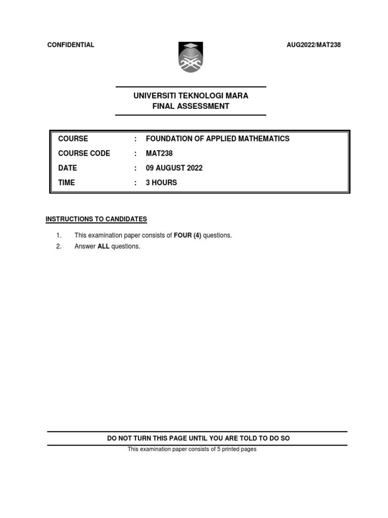 Final Exam MAT238: Applied Mathematics | PDF | Trigonometric Functions ...