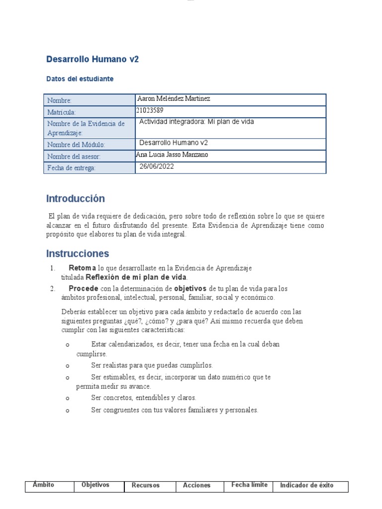 Plan de Vida de Aaron Meléndez | PDF | Presupuesto | Aprendizaje