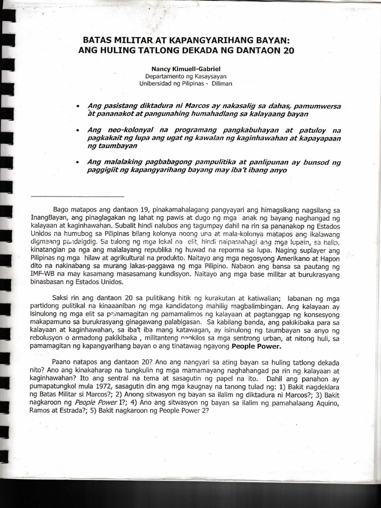 Batas Militar at Kapangyarihan Bayan | PDF